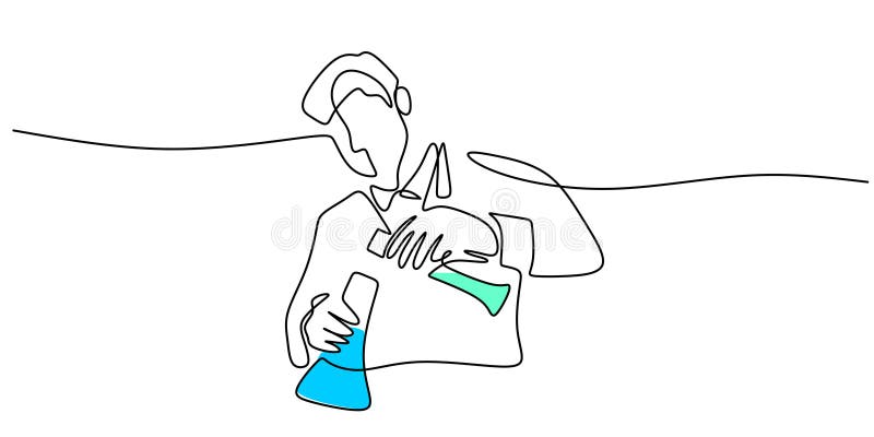 One Line Drawing of Scientist Conducting Chemical Experiment Stock Vector - Illustration of tube ...