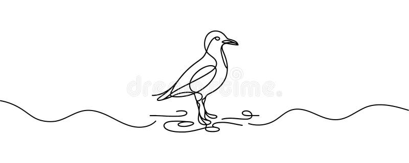 One Line Drawing of a Seagull. Continuous Line Drawing Graphic ...