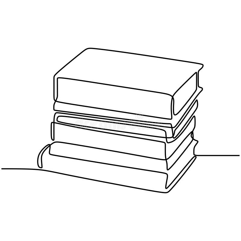 One Line Drawing of Stack of Books. Single Hand Drawn Continuous ...