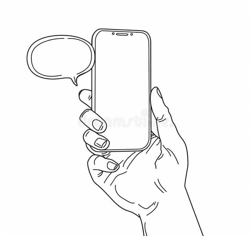 One Line Drawing Style, a Simple Drawing of a Hand Holding a Smartphone ...