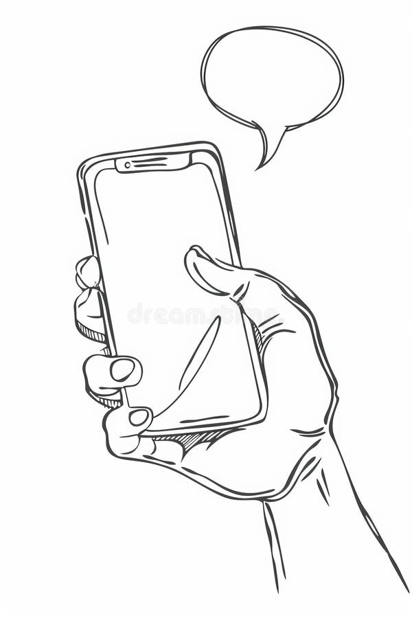 One Line Drawing Style, a Simple Drawing of a Hand Holding a Smartphone ...
