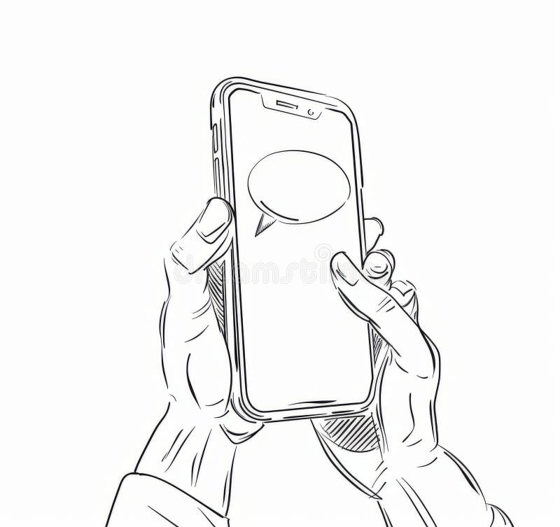 One Line Drawing Style, a Simple Drawing of a Hand Holding a Smartphone ...