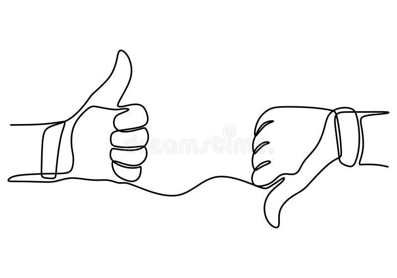 One Line Drawing of Thumbs Up Thumbs Down. Continuous Outline Symbol ...