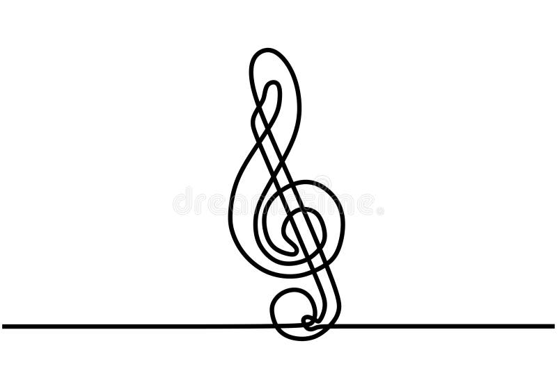 One Line Drawing of Treble Clef Music Note Stock Vector - Illustration ...