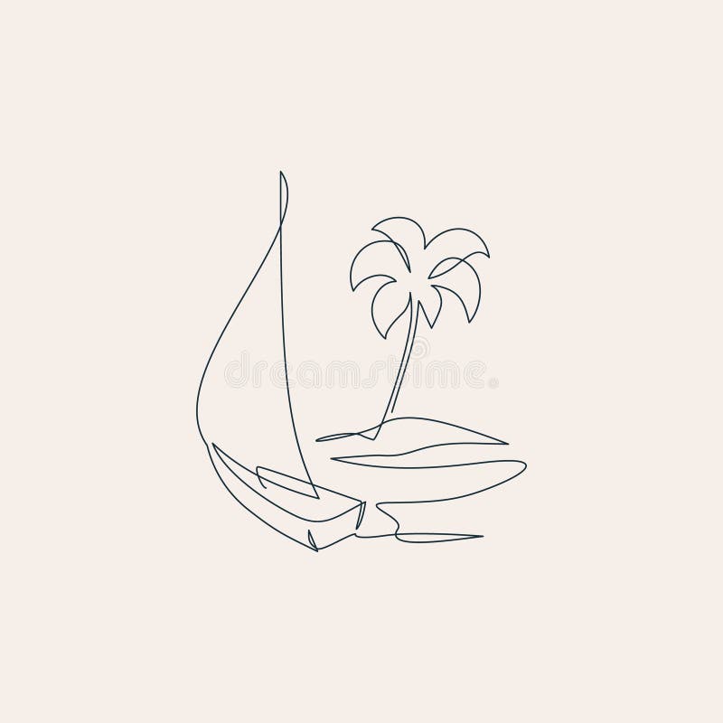 One Line Drawing Tropical Oasis Island Line Drawing Stock de ...
