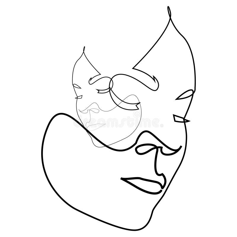 One Line Drawing of Two Faces - One Inside the Other. Abstract Art ...