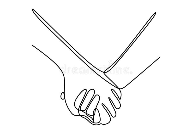 One Line Drawing of Two Hands Clasping Each Other, Symbolizing Unity ...