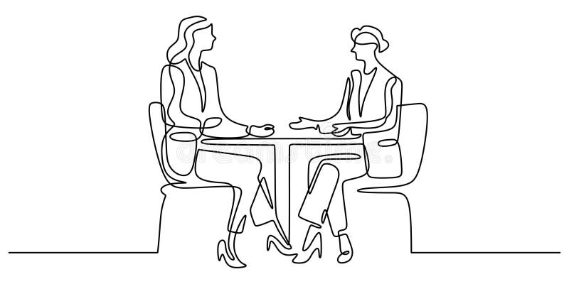 One Line Drawing of Two Women Chatting or Interviewing. Represents ...