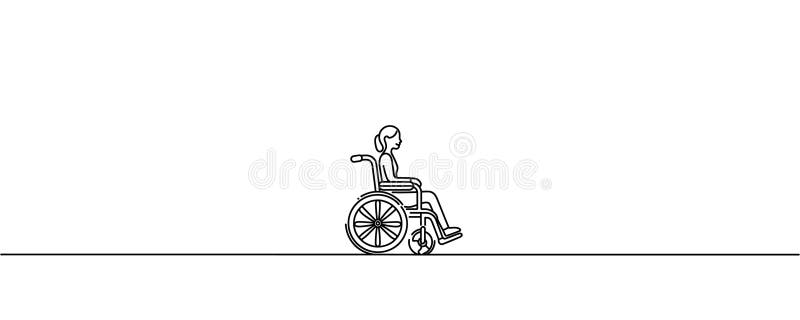 One Line Drawing Vector of Man, Woman in Wheelchair. Stock Vector ...