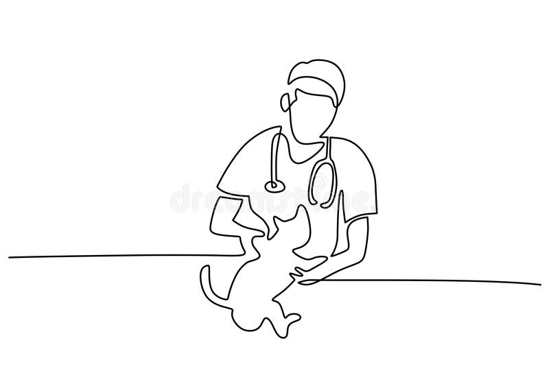 One Line Drawing of Veterinarian Treating Animal Health Problems Stock ...