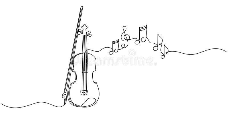 One Line Drawing of Violin with Music Notes Tone Design. Classical Jazz ...