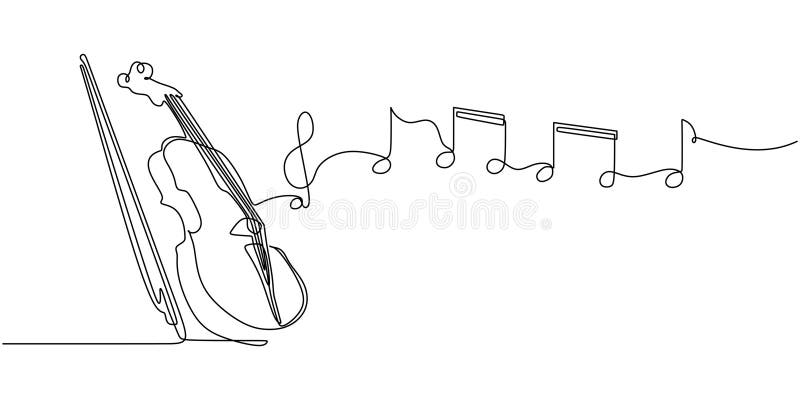 One Line Drawing of Violin with Music Notes Tone Design. Classical Jazz ...