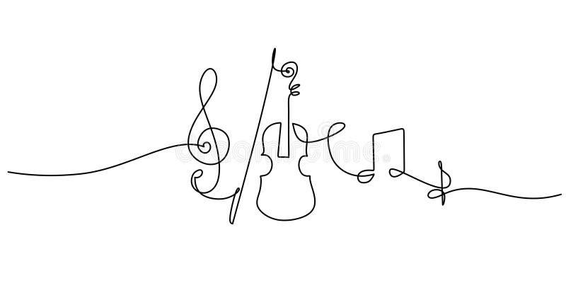 One Line Drawing of Violin with Music Notes Tone Design. Classical Jazz ...