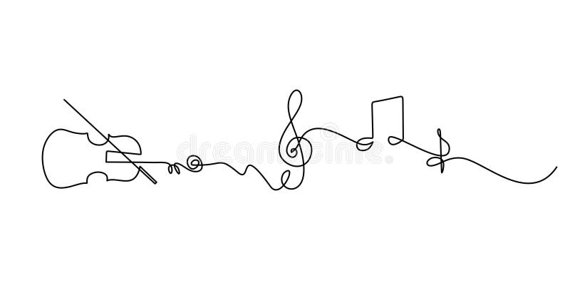 One Line Drawing of Violin with Music Notes Tone Design. Classical Jazz ...