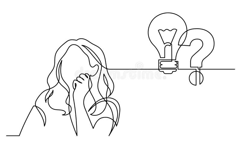 One Line Drawing of Woman Thinking Solving Problems Finding Solutions ...