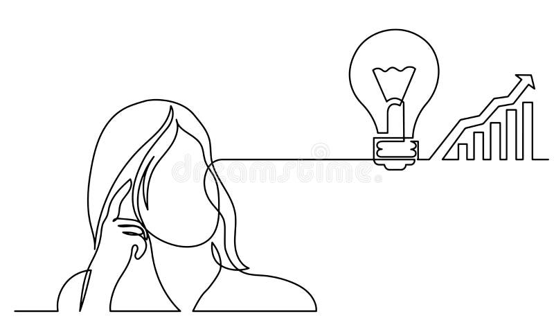 One Line Drawing of Woman Thinking Solving Problems Finding Solutions ...