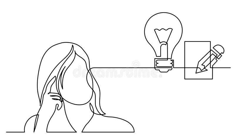 One Line Drawing of Woman Thinking Solving Problems Finding Solutions ...