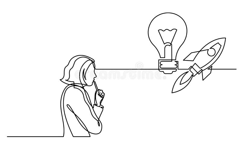 One Line Drawing of Woman Thinking Solving Problems Finding Solutions ...