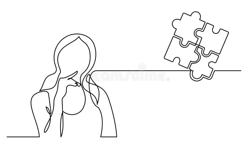 One Line Drawing of Woman Thinking Solving Problems Finding Solutions ...
