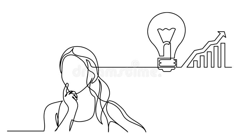 One Line Drawing of Woman Thinking Solving Problems Finding Solutions ...