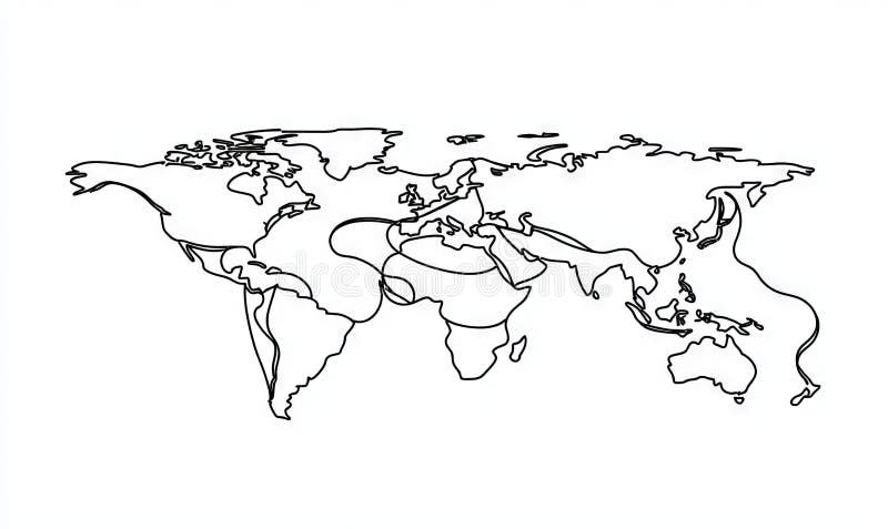 One Line Drawing. World Map. Illustration of the Present Stock ...