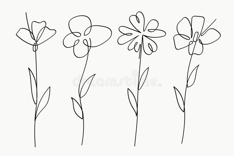 One Line Floral Art Collection of Simple Flowers Stock Vector ...