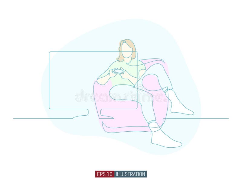 Continuous Line Drawing of Gamer. Vector Illustration. Stock Vector ...