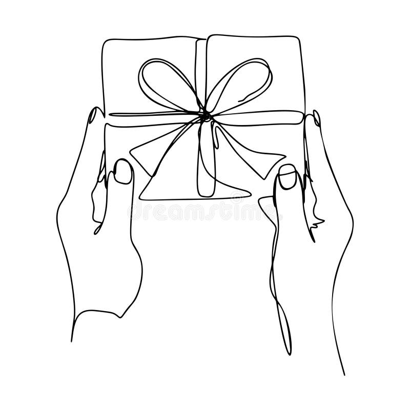 One Line Gift Hands Continuous Line Drawing Stock Vector - Illustration ...