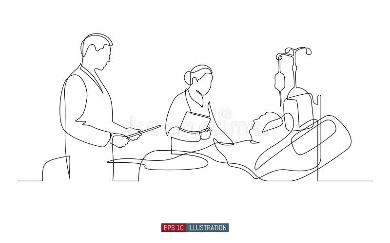 Continuous Line Drawing of Doctors and Patient. Hospital Scene. Vector ...
