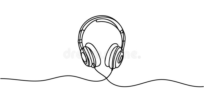 One Line Headphones. Hand Drawn Vector Illustration. Continuous Line ...
