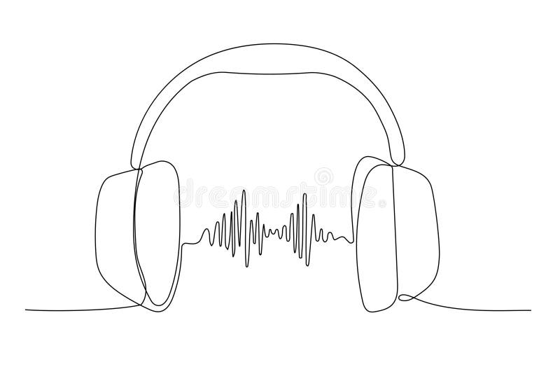 One Line Headphones with Sound Wave. Continuous Drawing of Music Gadget ... One Line Headphones with Sound Wave. Continuous Drawing of Music Gadget ...