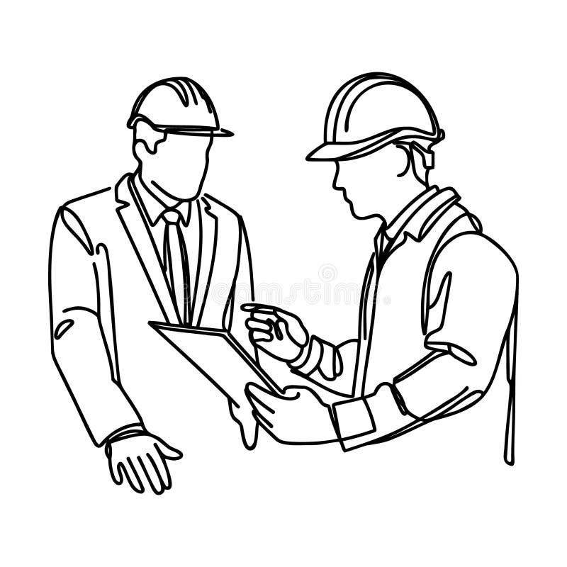 One Line Illustration of Two Male Architects, Engineers or Contractors ...