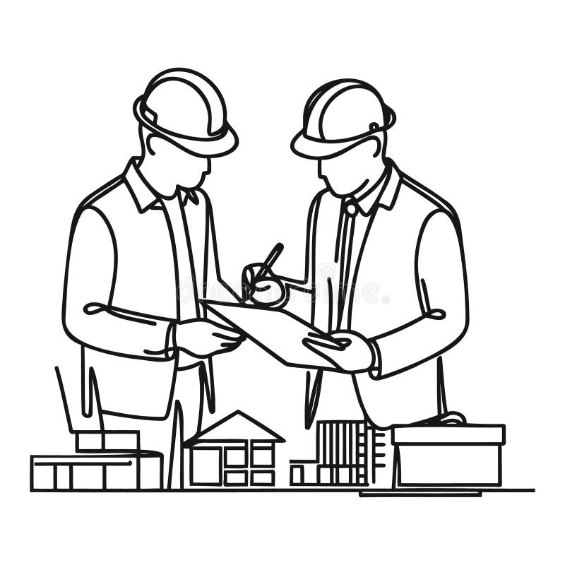 One Line Illustration of Two Male Architects, Engineers or Contractors ...