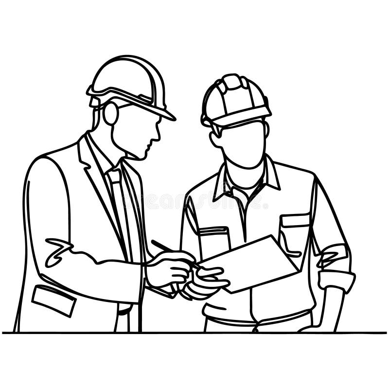 One Line Illustration of Two Male Architects, Engineers or Contractors ...