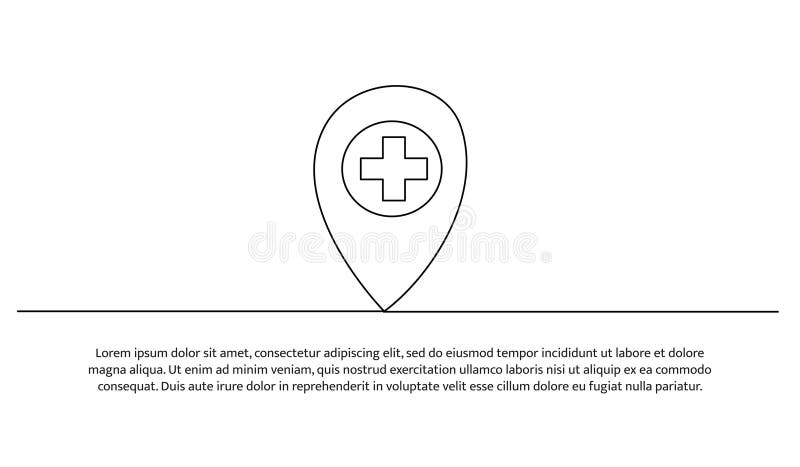 One Line Map Pointer Icon with Cross Hospital Symbol Position Stock ...