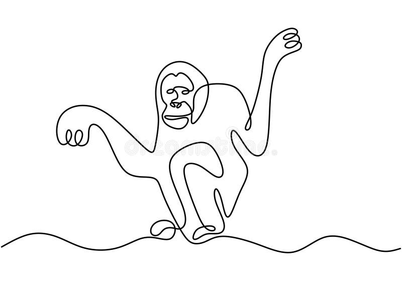 One Line Monkey Drawing. Vector Animal Chimpanzee Stock Vector ...