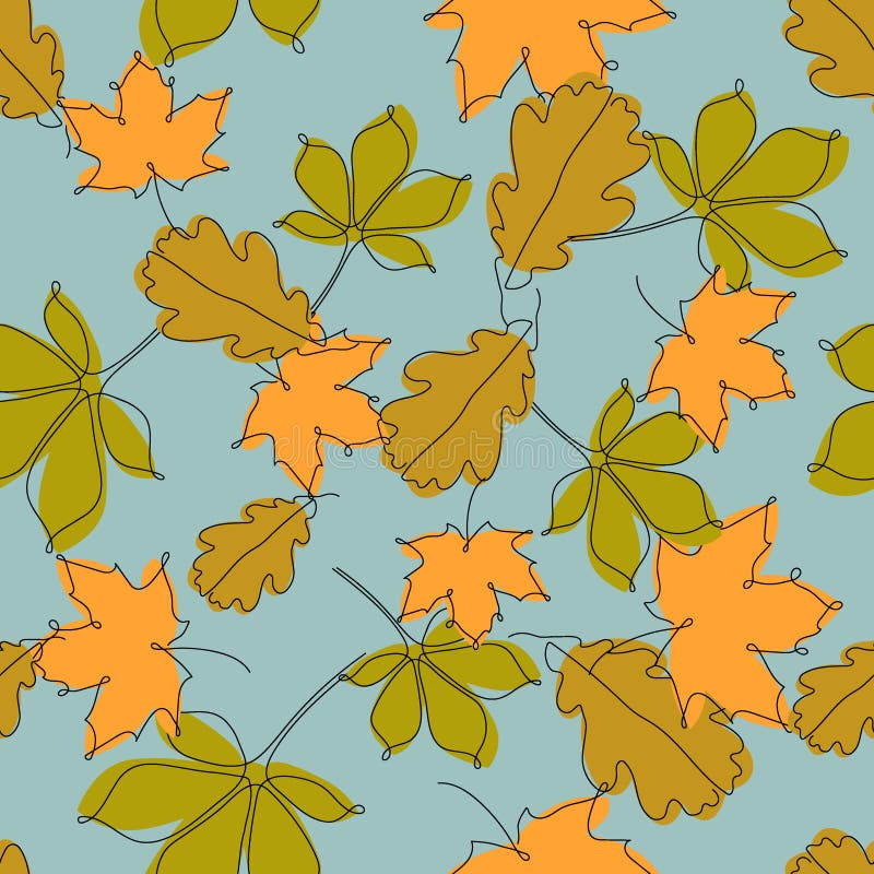 One Line Pattern of Leaves on a Blue Background . Graphics and ...