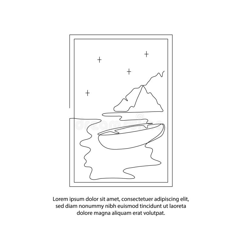 One Line Poster Drawing of Boat View in the Seaside with a Beautiful ...
