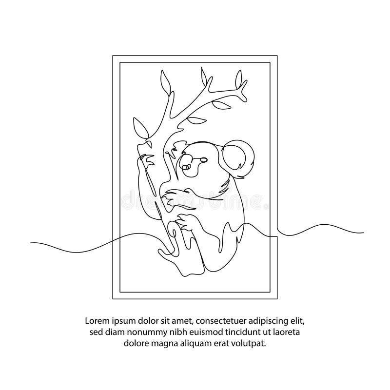 One Line Poster Drawing of a Koala Climbing a Eucalyptus Tree with a ...