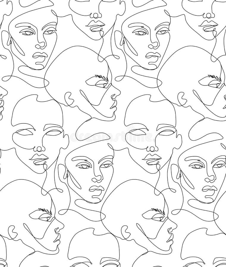 One Line Seamless Pattern. Continuous Line Drawing Background Stock ...