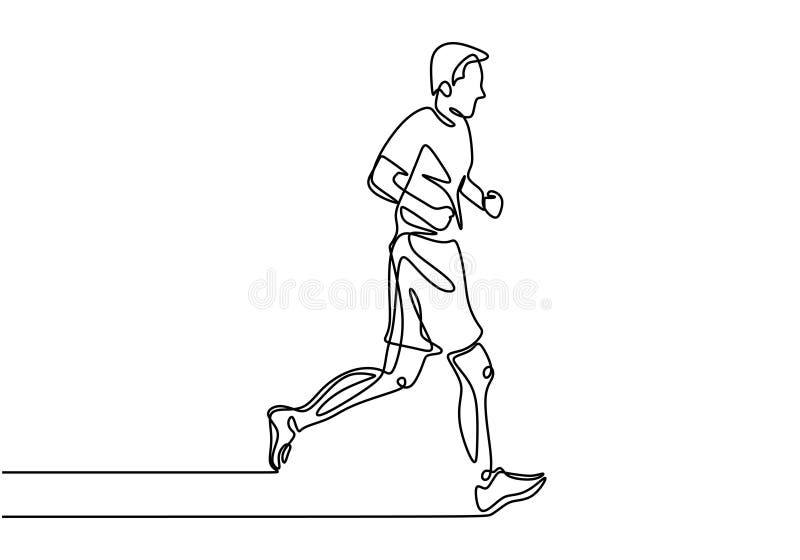 One Line Sport of Running Person. Man Doing Exercise Activity Drawing ...