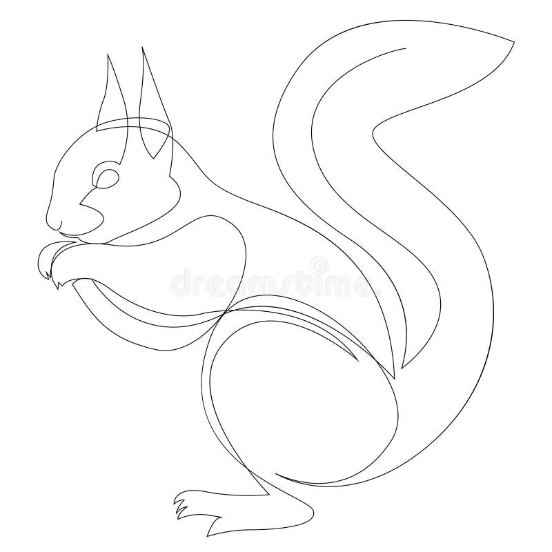 One Line Squirrel Drawing. Squirrel in Minimal Line Style Vector ...