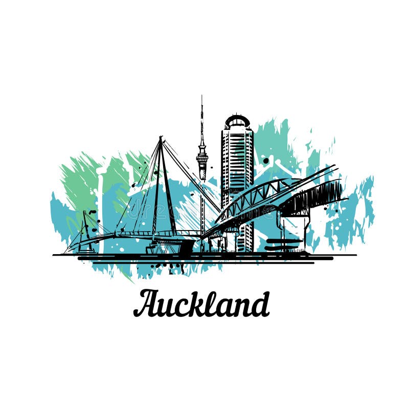 Auckland Sketch Skyline. New Zealand, Auckland Hand Drawn Vector ...