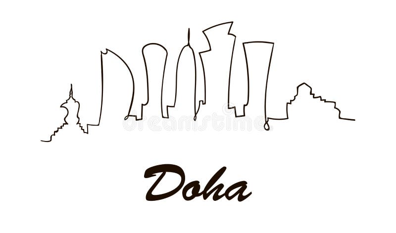 Doha Skyline,hand-drawn Sketch Vector Illustration.Museum of Islamic ...