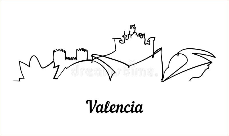 One Line Style Valencia Sketch Illustration on White Background Stock ...
