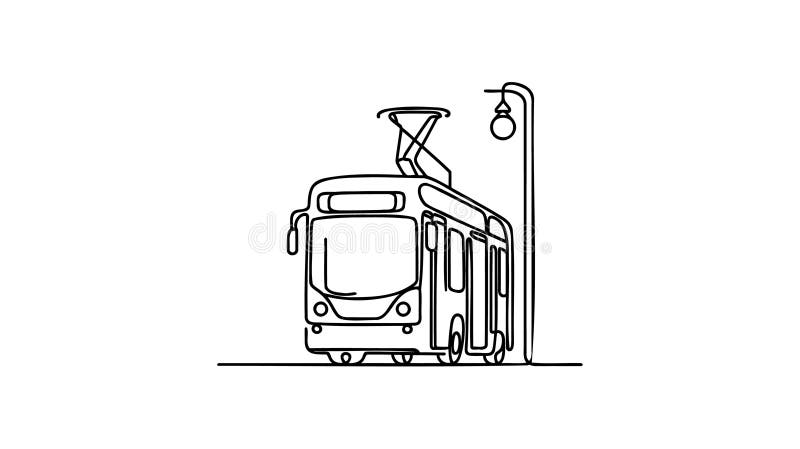 One Line Tram Design - Hand Drawn Minimalism Style Vector Illustration ...