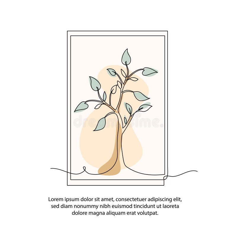 One Line Tree Poster Drawing with Frame Stock Image - Illustration of ...