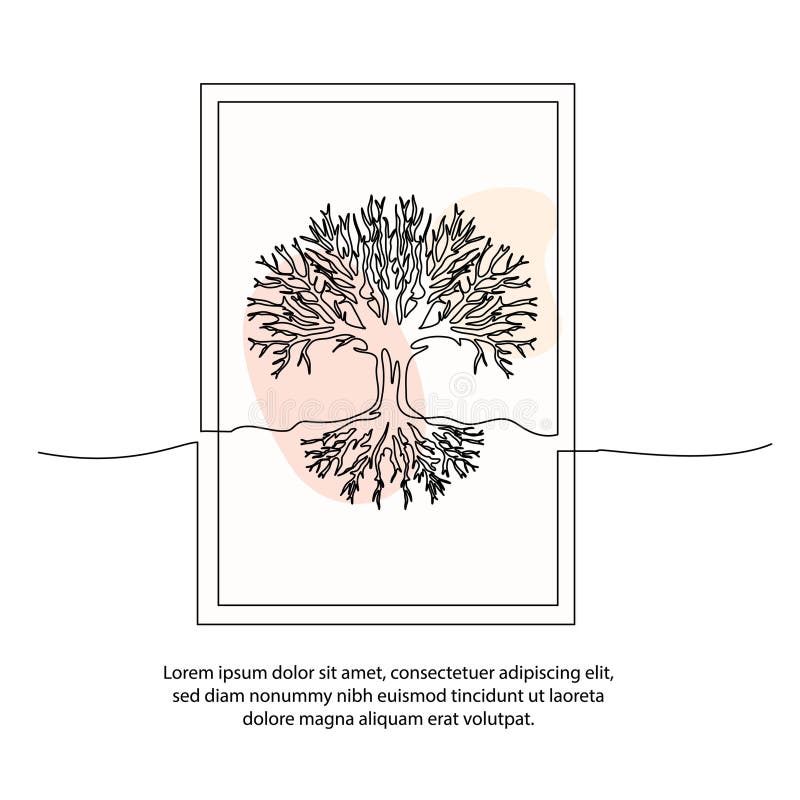 One Line Tree Poster Drawing with Frame Stock Vector - Illustration of ...