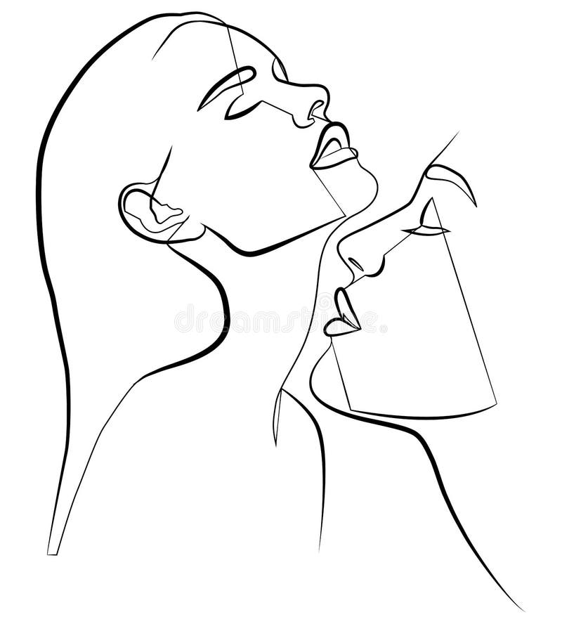One Line Two Faces In One Line Couple Print Kiss Print Stock Vector