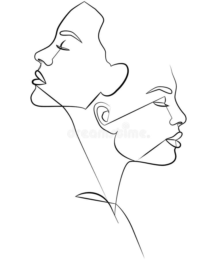 One Line. Two Faces in One Line. Portrait. Face. Two Faces Online Stock ...